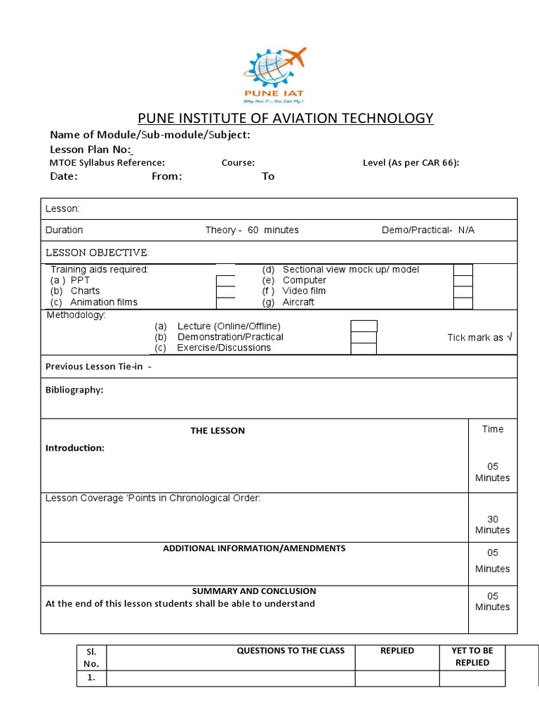 Pune Institute of Aviation Technology | PDF | Lesson Plan | Teaching