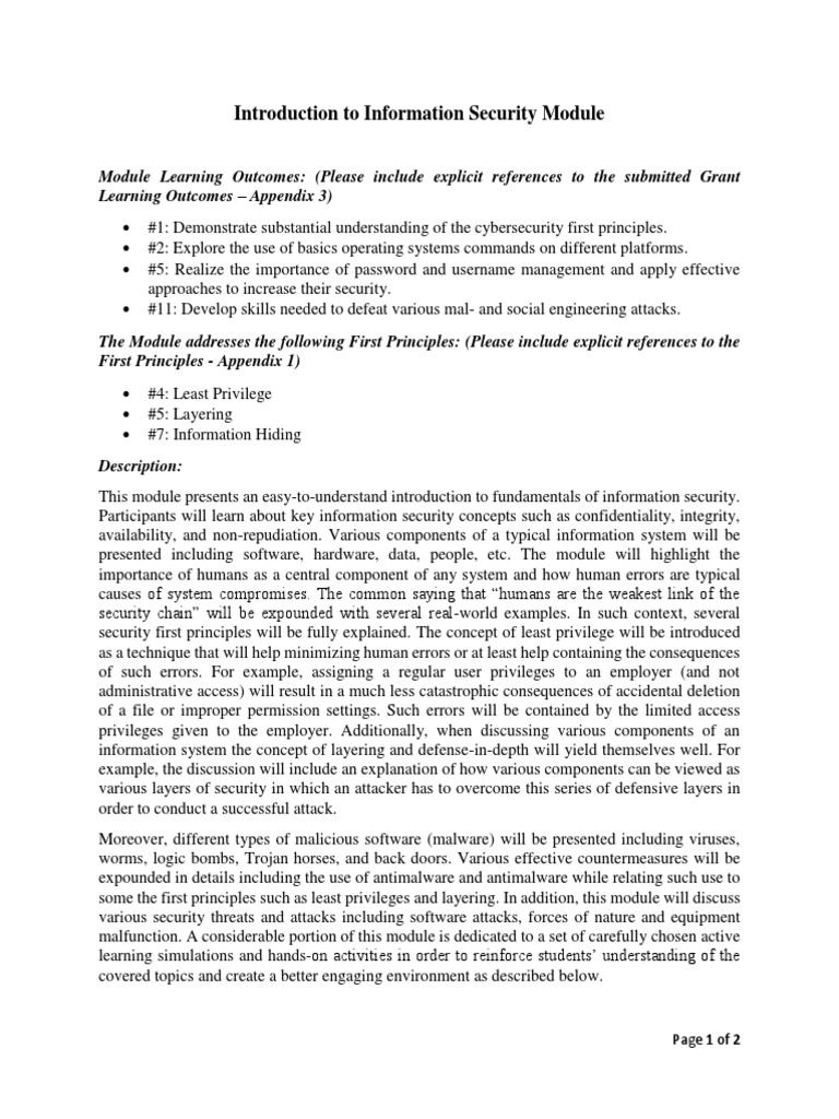 Introduction To Information Security Module: Page 1 of 2 | PDF ...