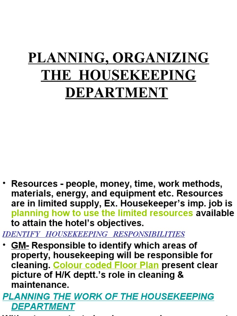 Planning, Organizing The Housekeeping Department | PDF | Inventory ...