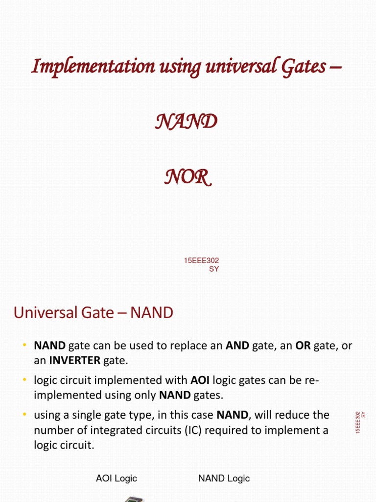 Implementation Using Universal Gates - Nand NOR: 15EEE302 SY | PDF ...