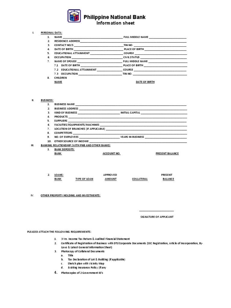 Philippine National Bank: Information Sheet | PDF | Banks | Banking