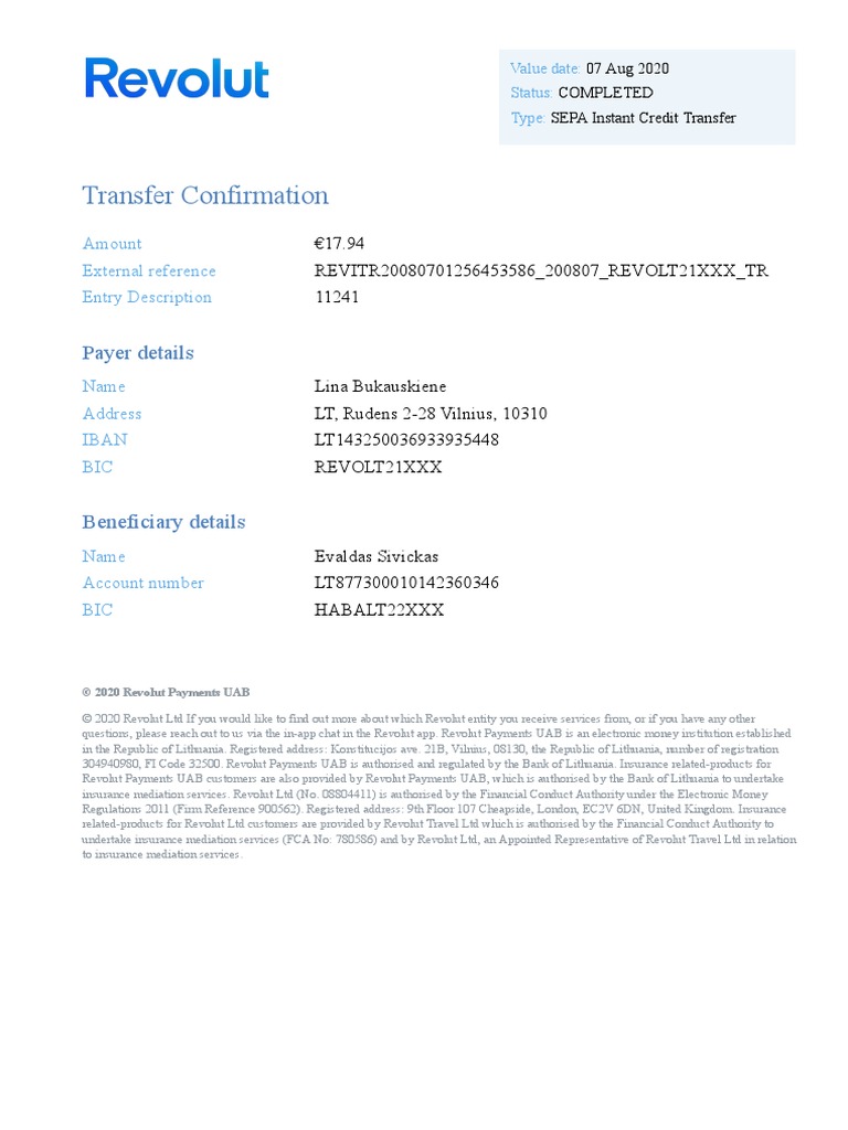 Transfer - Confirmation - 07 Aug 2020 PDF | PDF