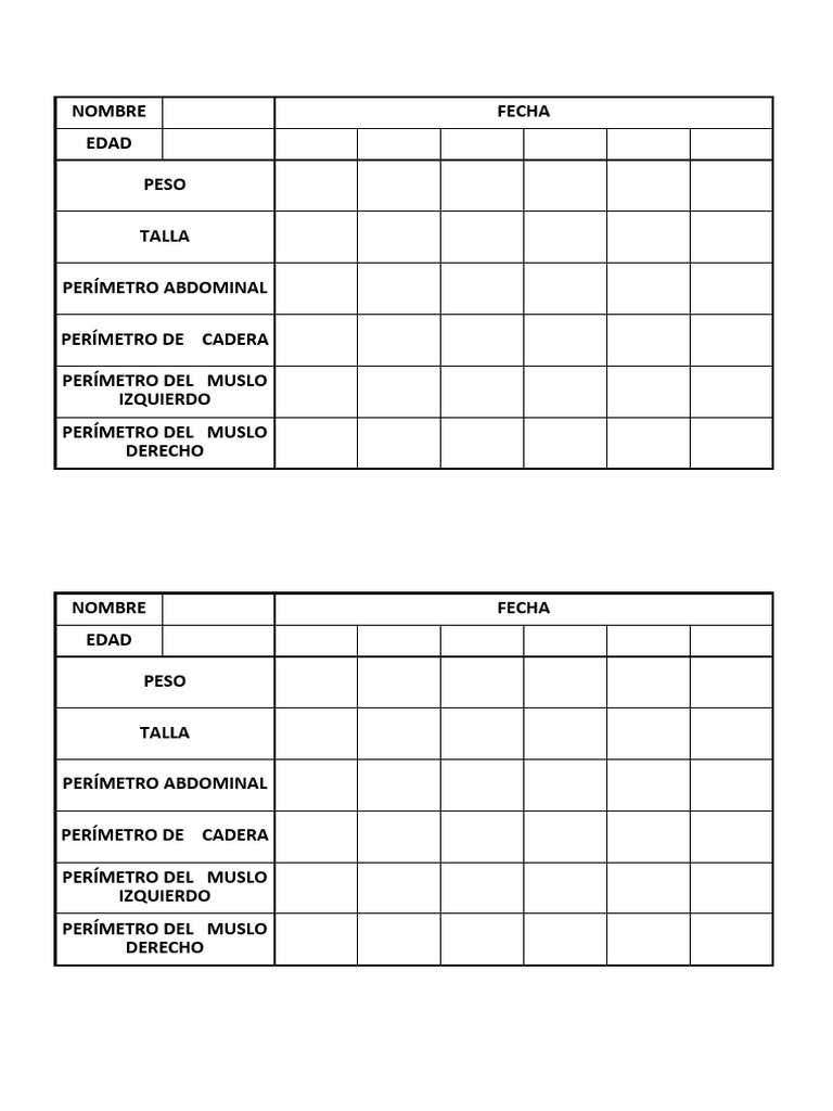 Ficha Control Peso y Medidas Corporales | PDF