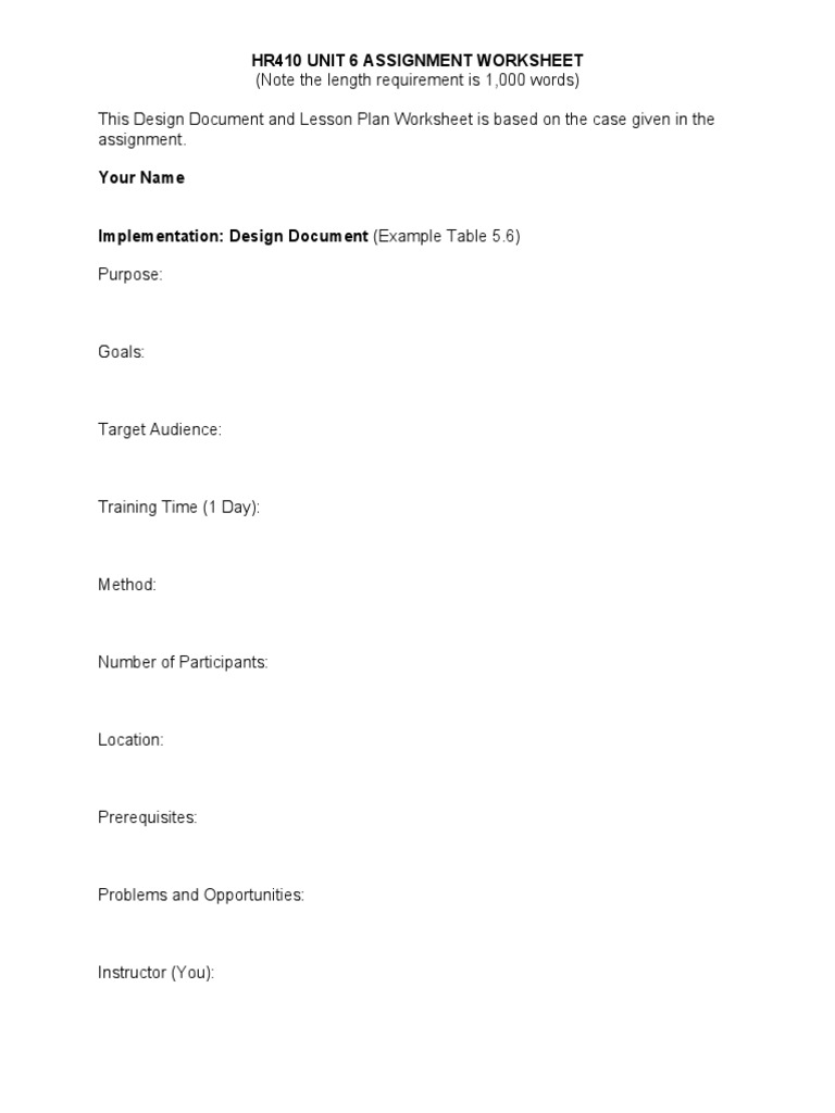 Hr410 Unit 6 Assignment Worksheet | PDF