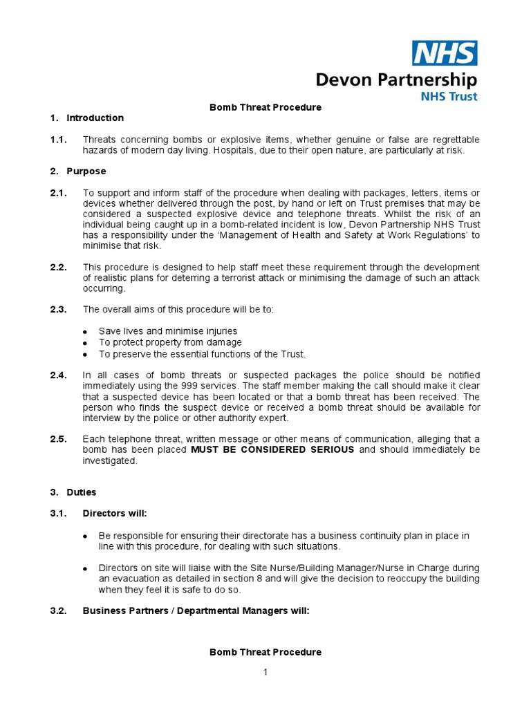Bomb Threat Response Procedure Guide | PDF | Bomb | Improvised ...