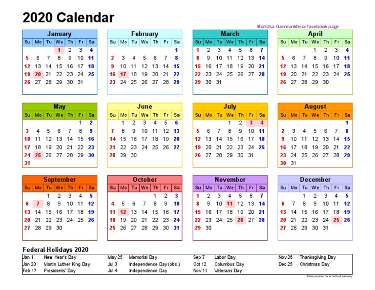 2020 Calendar & Holidays | PDF | Festival | Holidays