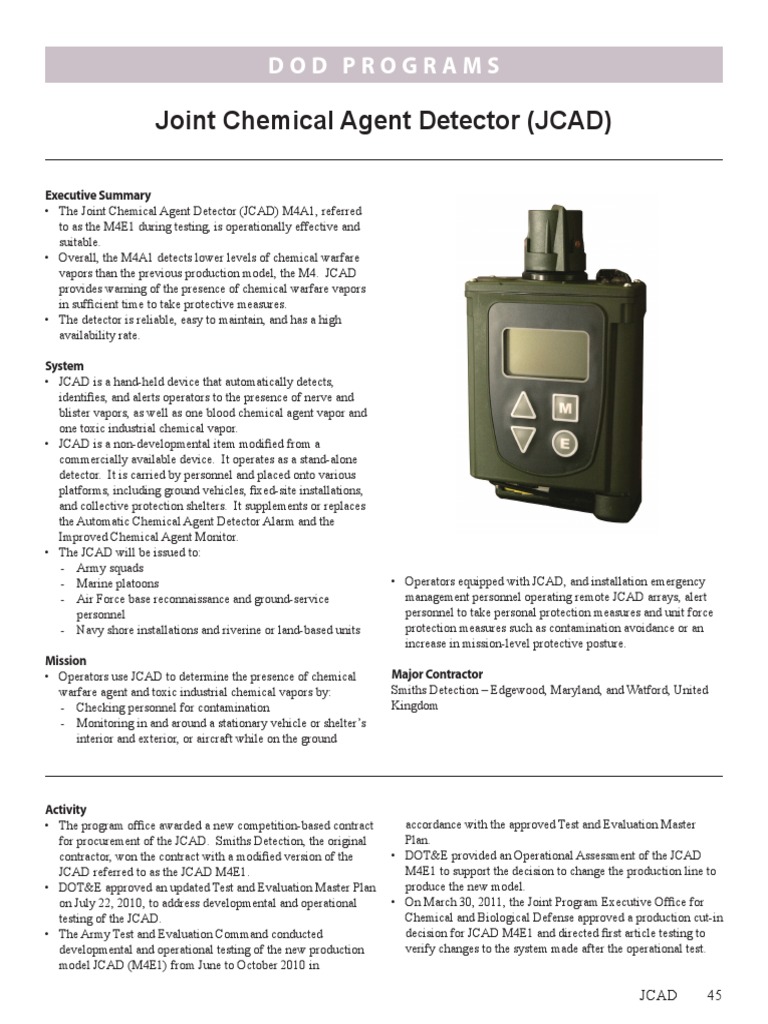 Joint Chemical Agent Detector (JCAD) : Dod Programs | PDF | Chemical ...