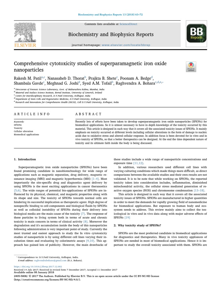 Comprehensive Cytotoxicity Studies of Superparamagnetic Iron Oxide ... Comprehensive Cytotoxicity Studies of Superparamagnetic Iron Oxide ...
