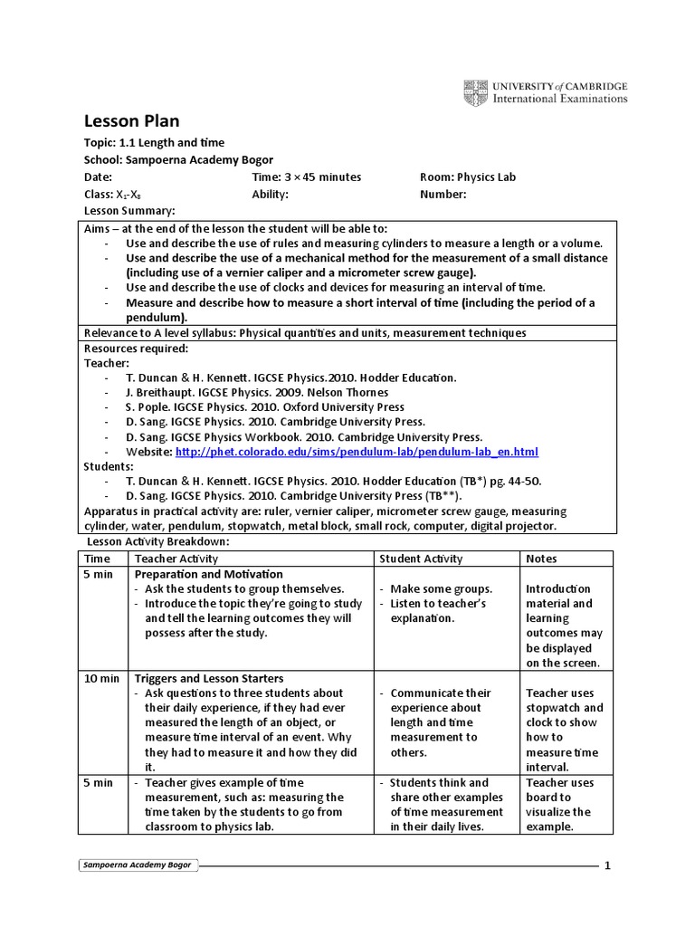 IGCSE Physics Lesson Plan | PDF