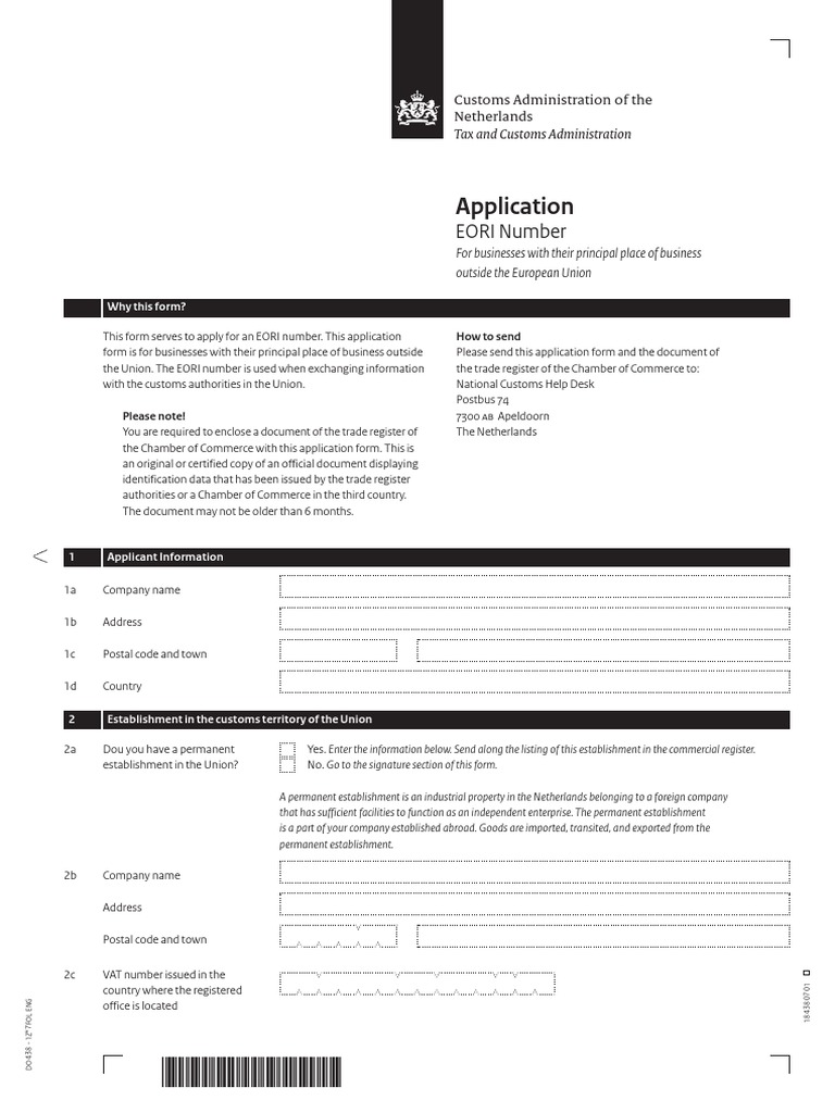 Application Eori Number Outide European Union Do4381z7foleng PDF | PDF ...