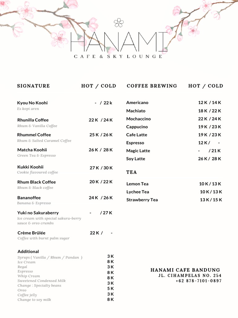HANAMI. MENU-3 PDF | PDF | Coffee | Food And Drink