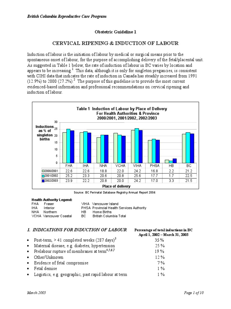 Cervical Ripening & Induction of Labour: Obstetric Guideline 1 | PDF ...