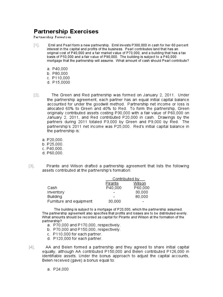 Partnership Exercises | PDF | Balance Sheet | Partnership