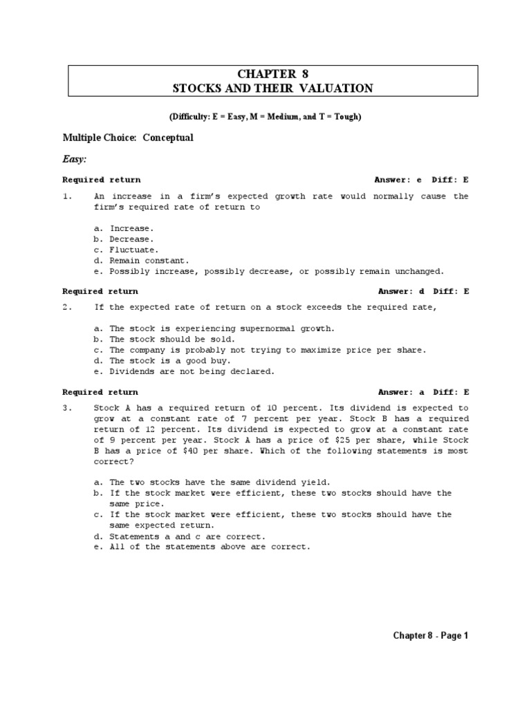 Stocks and Their Valuation: Multiple Choice: Conceptual | PDF ...
