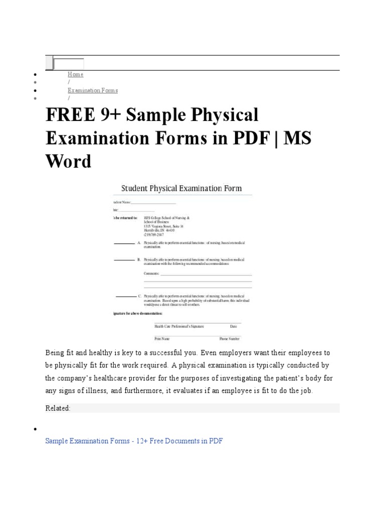 FREE 9+ Sample Physical Examination Forms in PDF - MS Word | Download ...