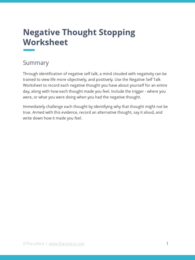 Negative Self Talk Worksheet | PDF