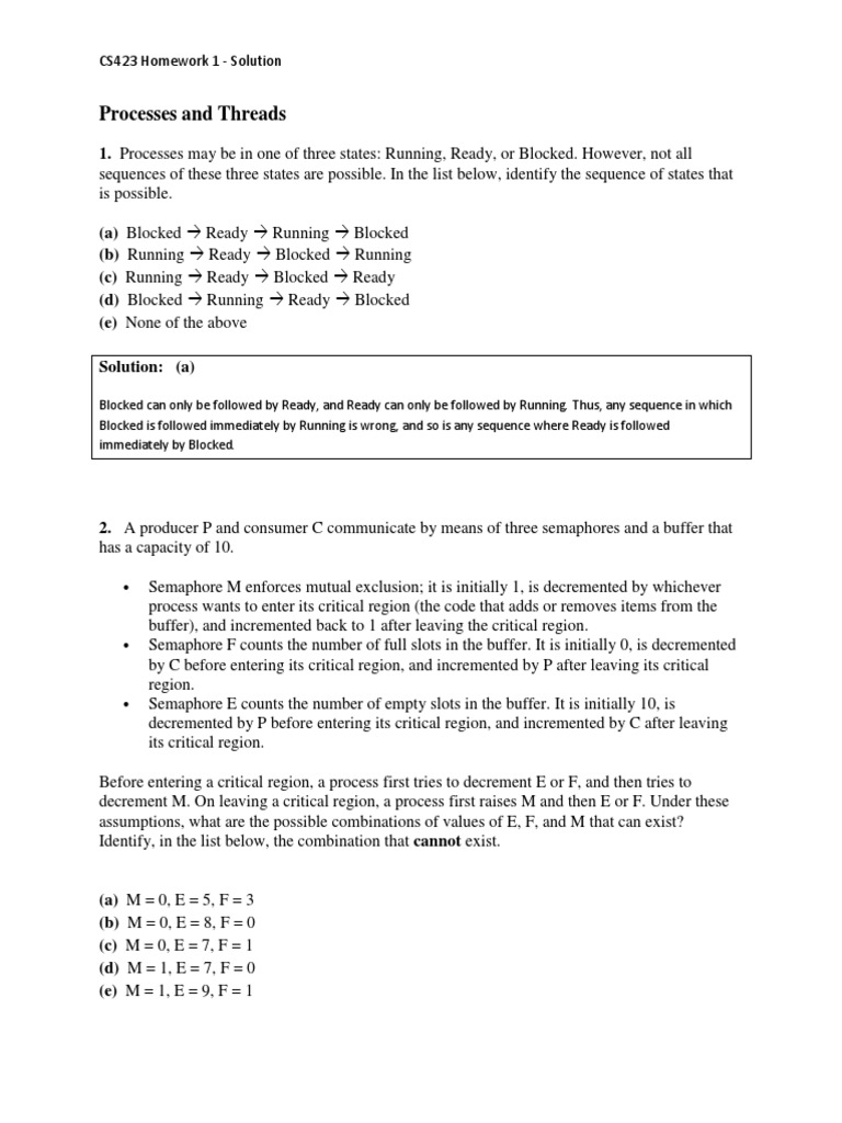 Processes and Threads: CS423 Homework 1 - Solution | PDF | Computer ...