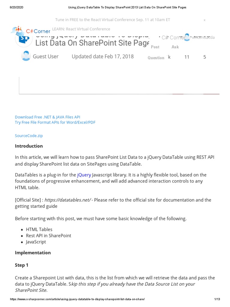 Using Jquery DataTable To Display SharePoint 2013 List Data On ... Using Jquery DataTable To Display SharePoint 2013 List Data On ...