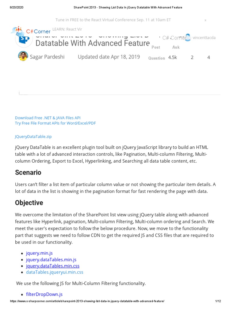 SharePoint 2013 - Showing List Data in Jquery Datatable With Advanced Feature PDF | PDF | J ...