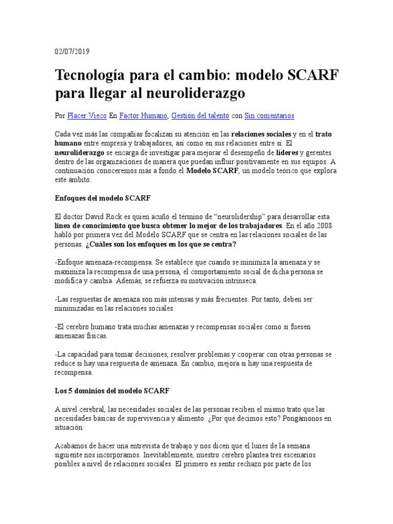 Modelo SCARF para neuroliderazgo | PDF | Motivación | Motivacional