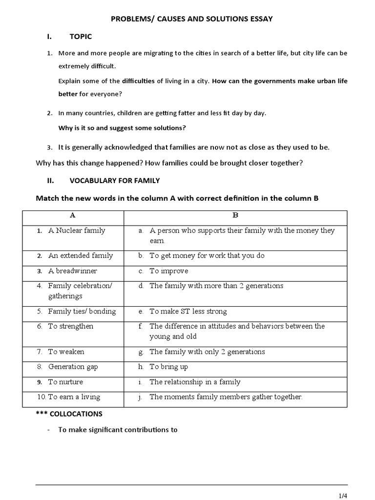 Problems/ Causes and Solutions Essay I. Topic: Better For Everyone ...