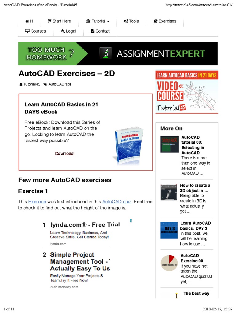 AutoCAD Exercises (Free Ebook) - Tutorial45 | PDF | Computing And ...