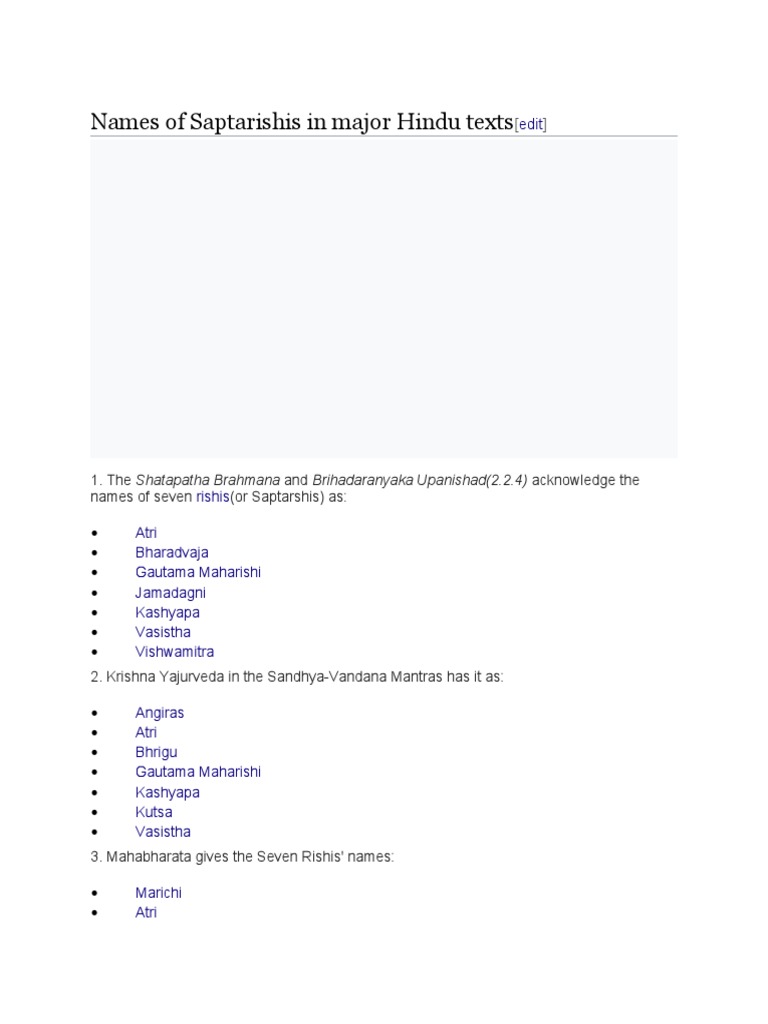 Names of the Saptarishis in Hindu Texts | PDF | Hindu Literature ...