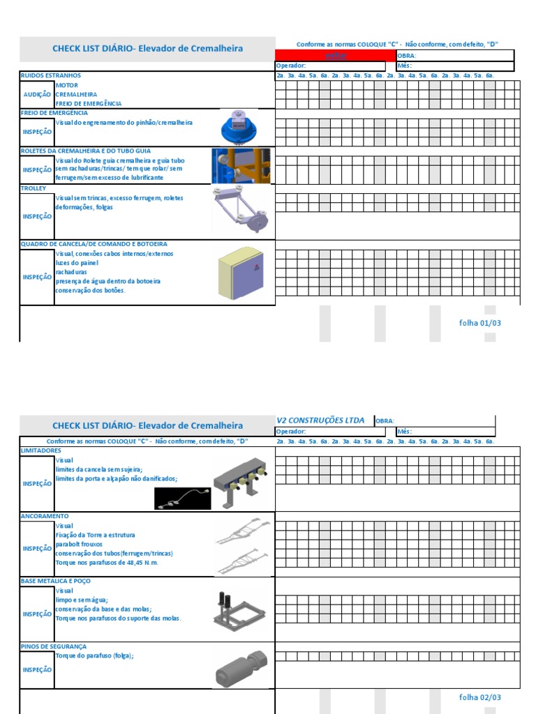 Check List Elevador 1 | PDF | Engenharia Mecânica | Natureza