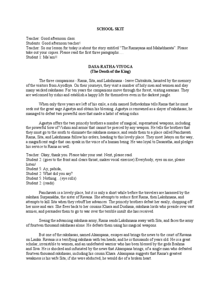 School Skit Ramayana Script | PDF | Sita | Hindu Mythology