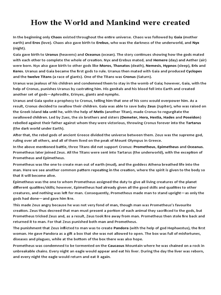 How The World and Mankind Were Created | PDF | Prometheus | Zeus