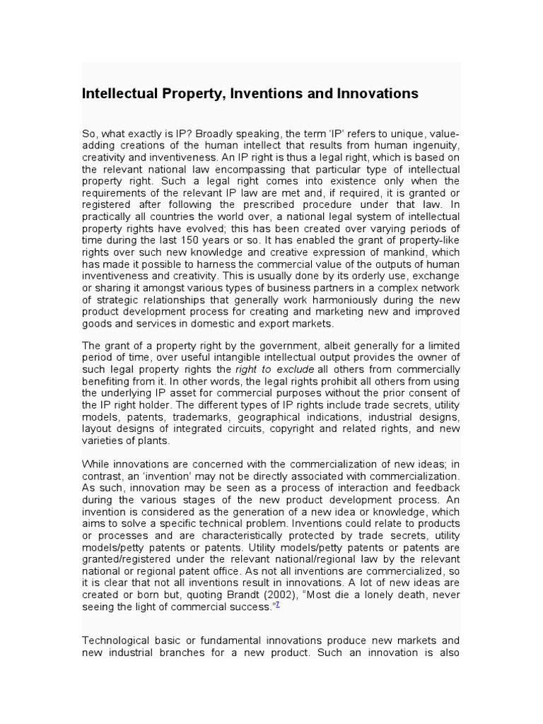 Intellectual Property, Inventions and Innovations | PDF | Intellectual ...
