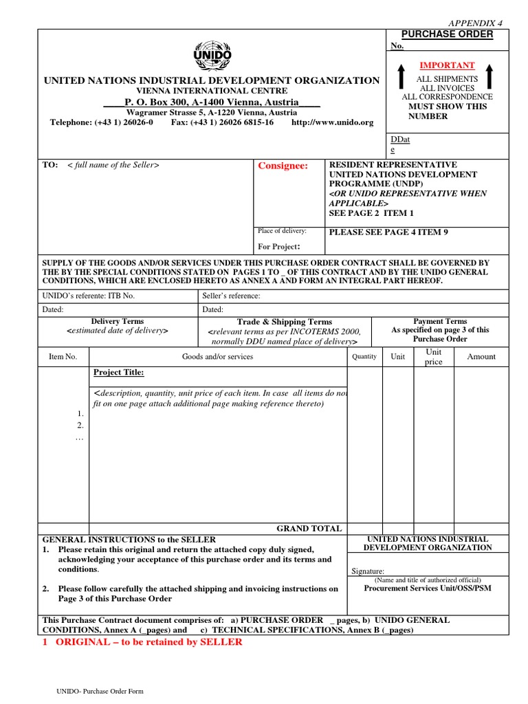 Appendix 4 - Model Purchase Order | PDF | Receipt | Consignee