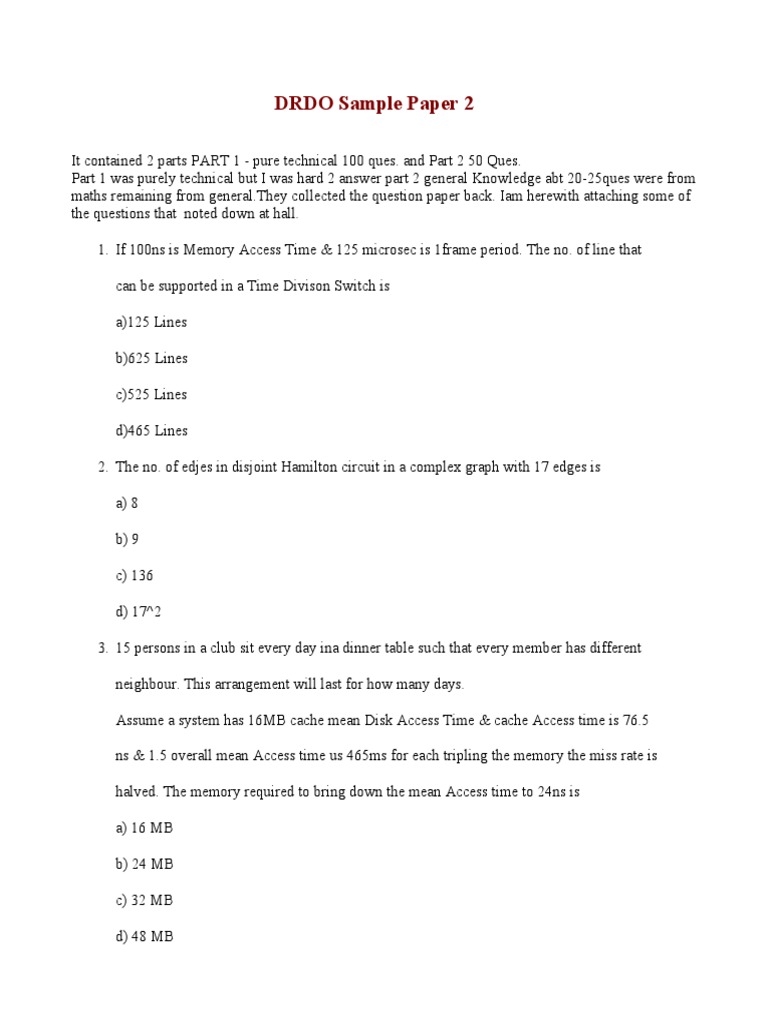 (WWW - Entrance-Exam - Net) - DRDO Sample Paper 3 PDF | PDF | Matrix ...