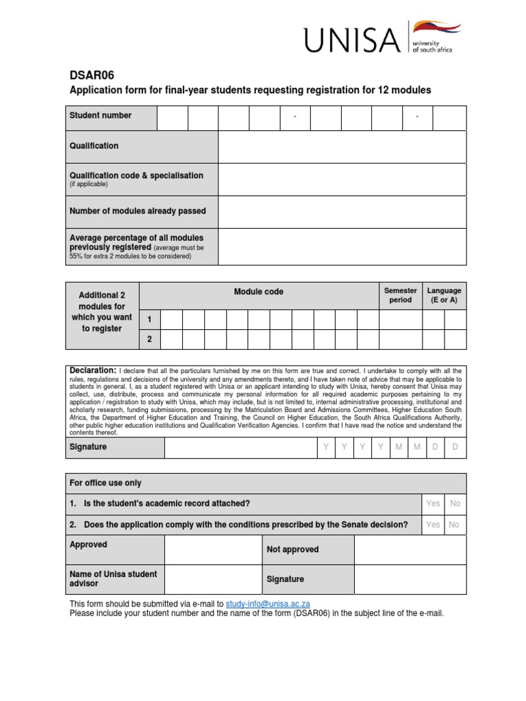 Unisa DSAR06 Form | PDF | Government | Social Institutions