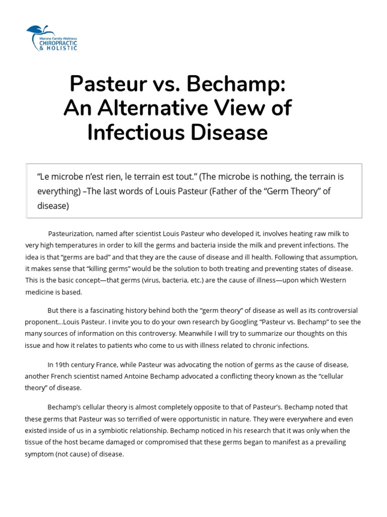 Pasteur Vs Bechamp - An Alternative View of Infectious Disease | PDF ...