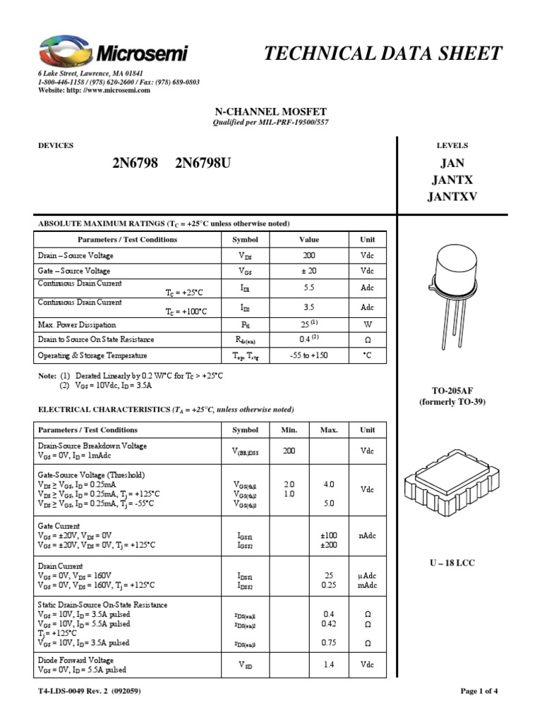 Technical Data Sheet: N-Channel Mosfet | PDF | Field Effect Transistor ...