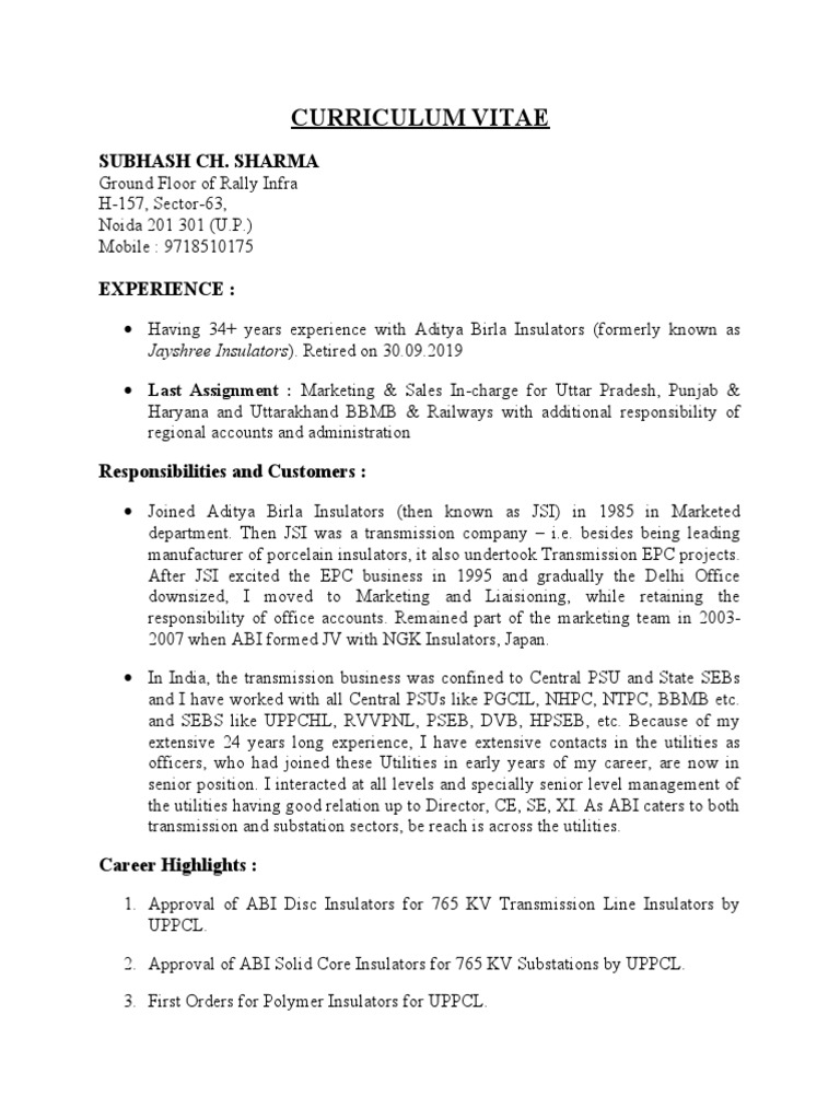 Curriculum Vitae: Subhash Ch. Sharma | PDF