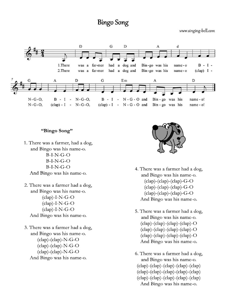 Bingo Song Lyrics and Actions | PDF | Teaching Methods & Materials