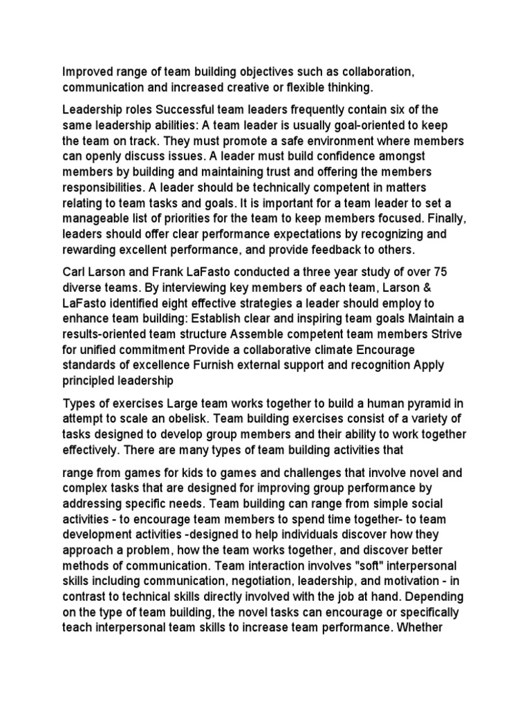 Improved Range of Team Building Objectives Such As Collaboration | PDF ...