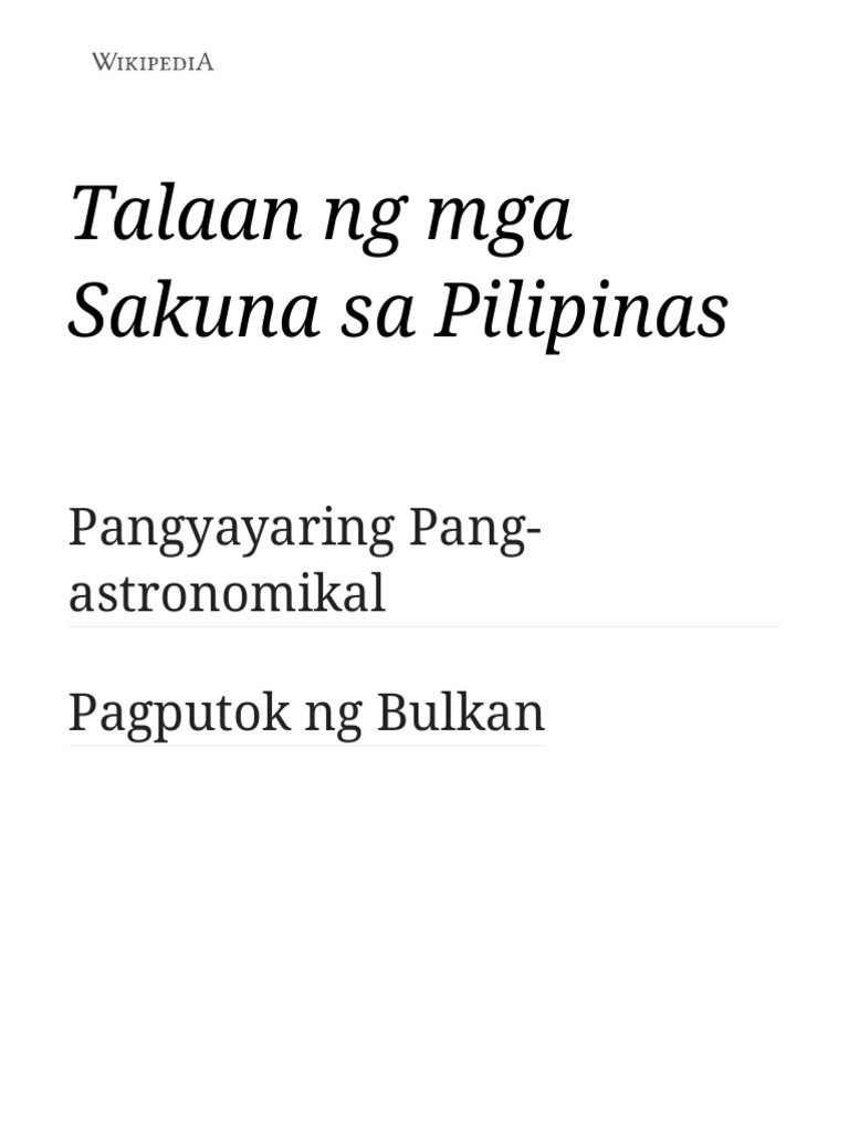 Talaan NG Mga Sakuna Sa Pilipinas - Wikipedia, Ang Malayang Ensiklopedya PDF | PDF