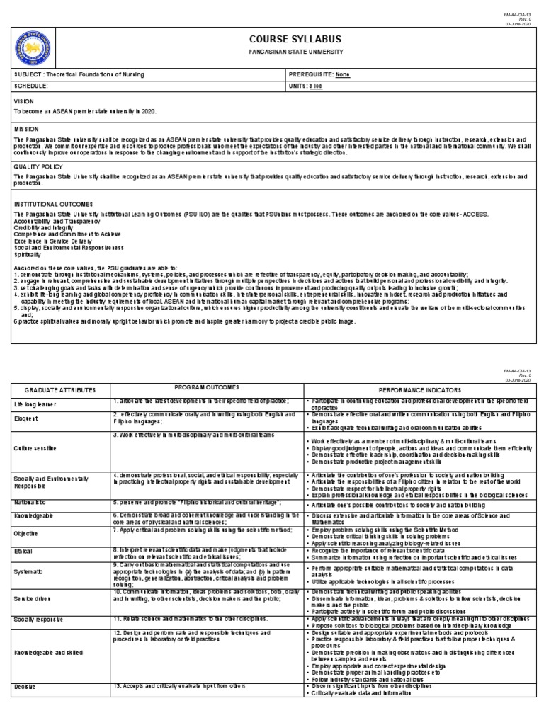 Course Syllabus: FM-AA-CIA-13 Rev. 0 03-June-2020 | PDF | Statistics ...