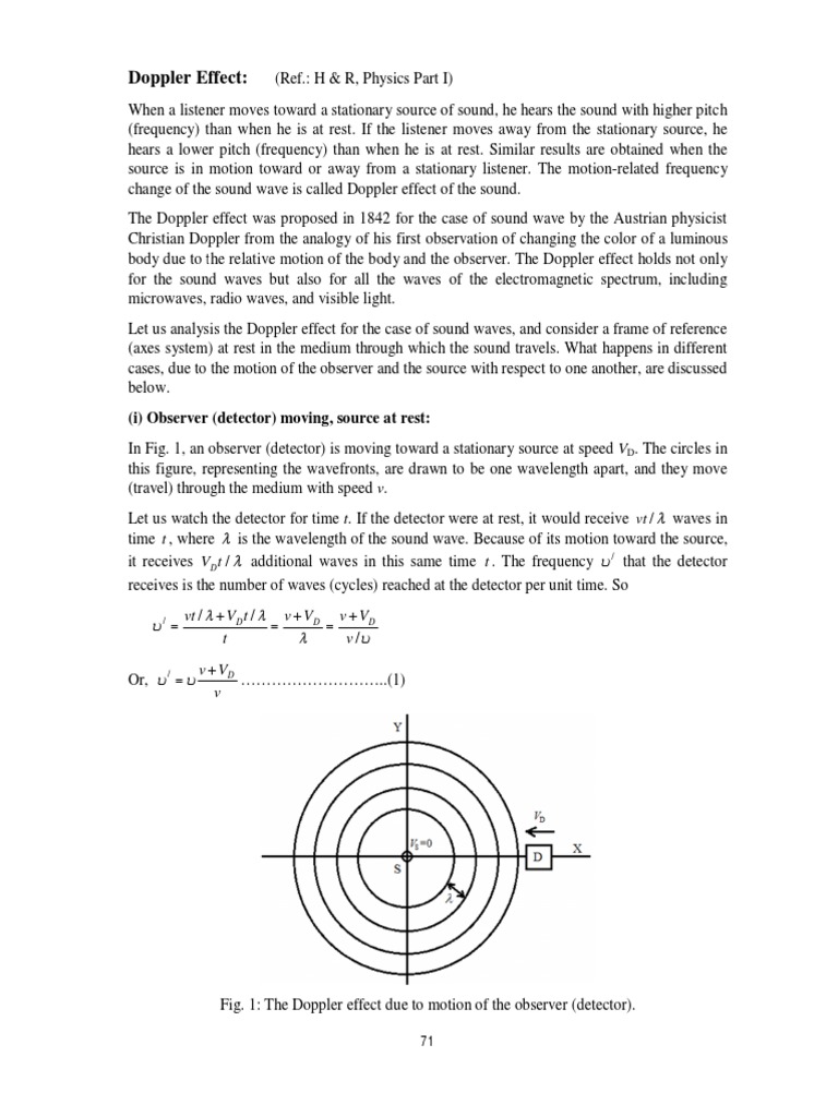 Doppler Effect:: (I) Observer (Detector) Moving, Source at Rest | PDF ...