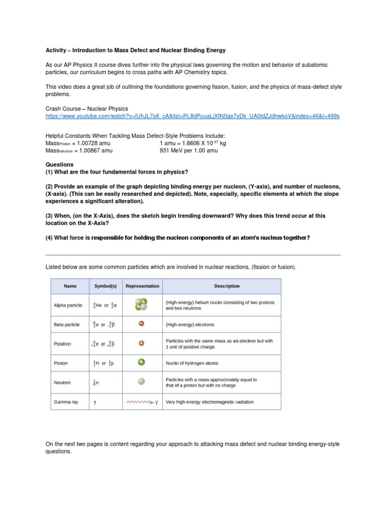 AP Physics II - Week of 4.20 - 4.24 Activities | PDF | Nuclear Reaction ...