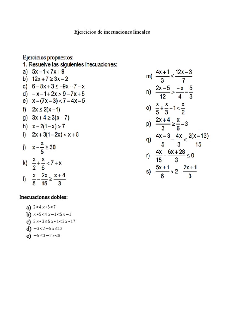 Ejercicios de Inecuaciones Lineales | PDF