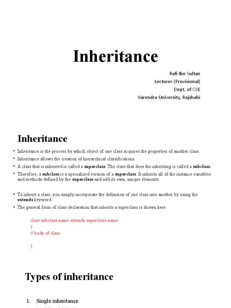 Inheritance Slide Java | PDF | Inheritance (Object Oriented Programming) | Method (Computer ...