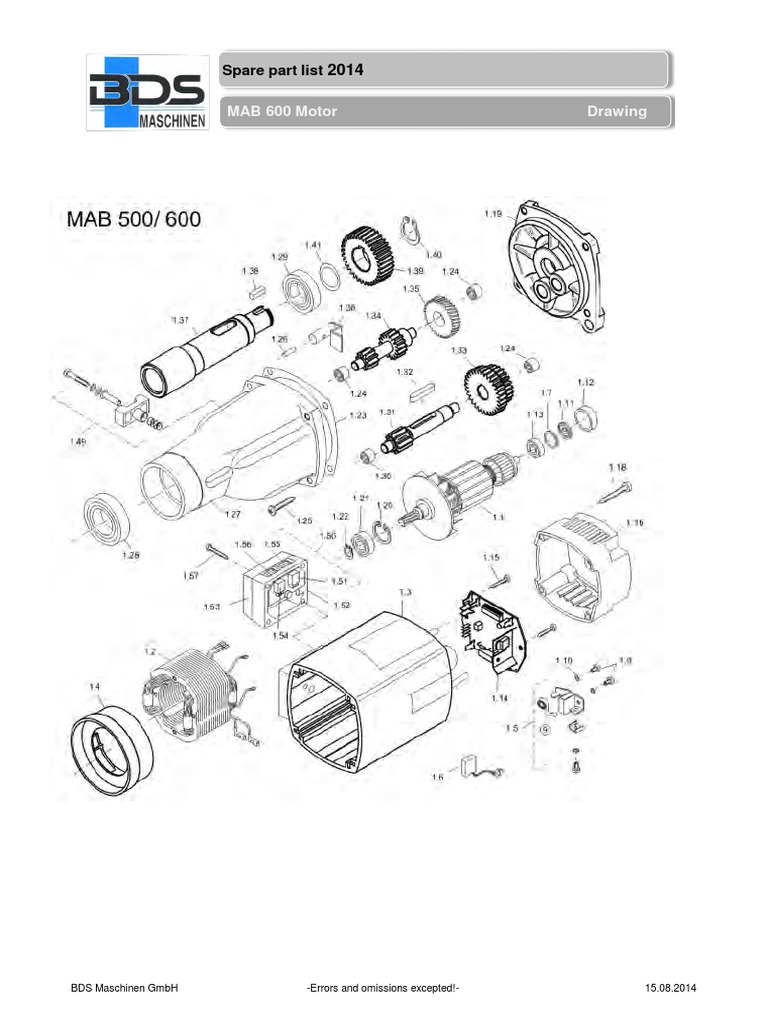 MAB 600 Motor Drawing: Spare Part List | PDF | Equipment | Mechanical ...