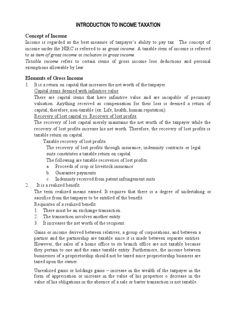 Introduction To Income Taxation | PDF | Gross Income | Taxpayer