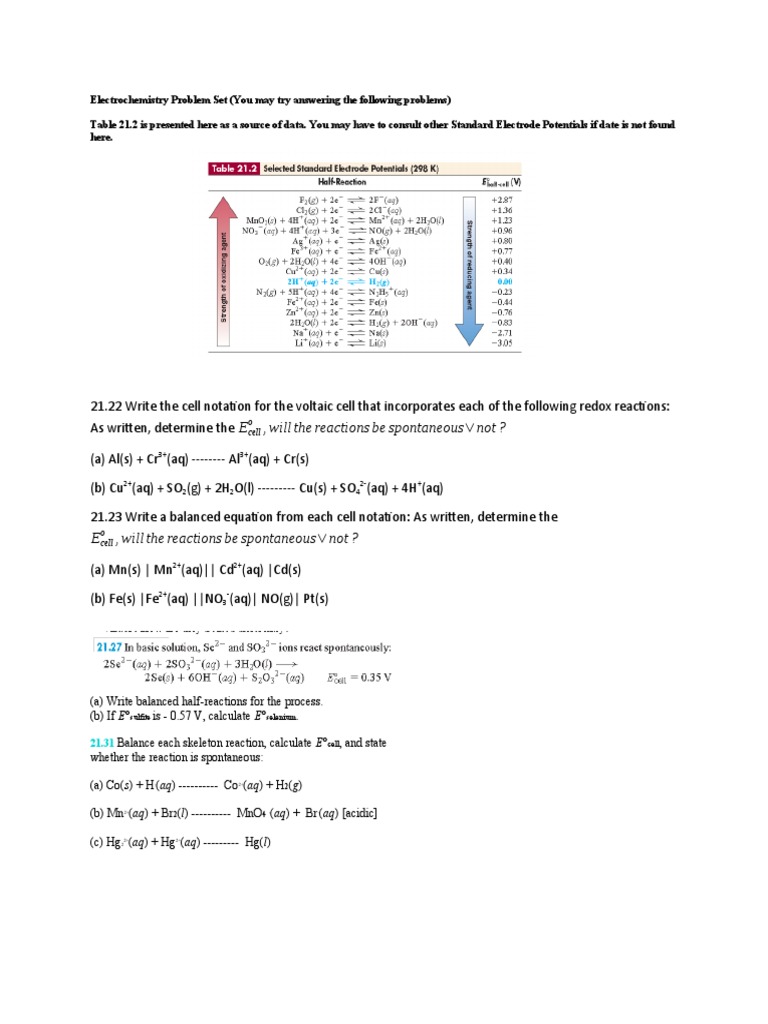 Electrochemistry Problem Set Solutions | PDF | Science & Mathematics ...