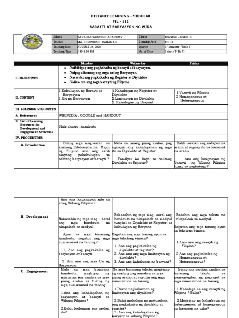 FIL 111 Modules 1 | PDF