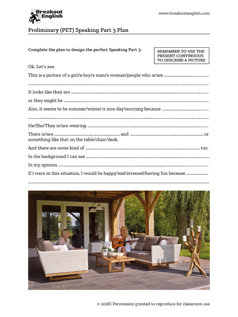 Preliminary PET Speaking Part 3 Plan PDF | PDF